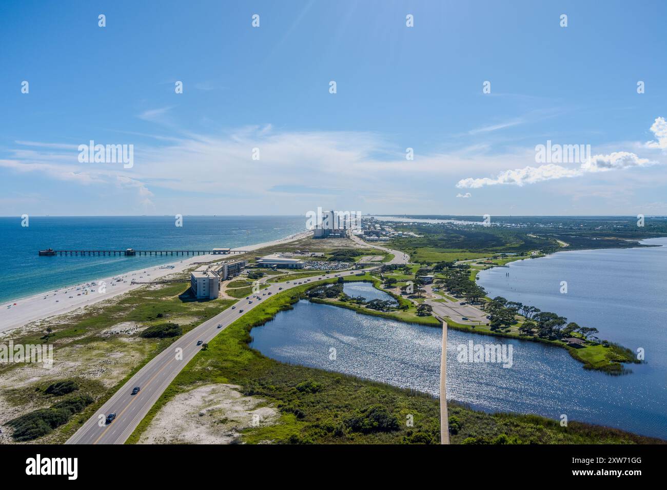 Aerial view of Gulf State Park and the beach at Gulf Shores, Alabama in ...