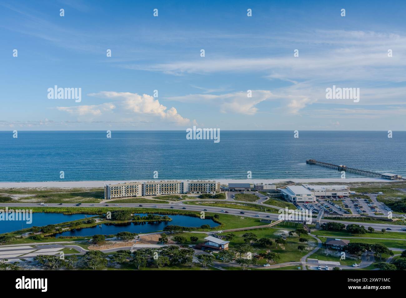 Aerial view of The Lodge at Gulf State Park and the beach at Gulf ...