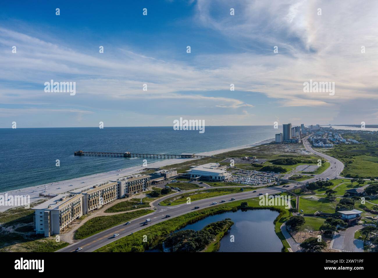 Aerial view of The Lodge at Gulf State Park and the beach at Gulf ...