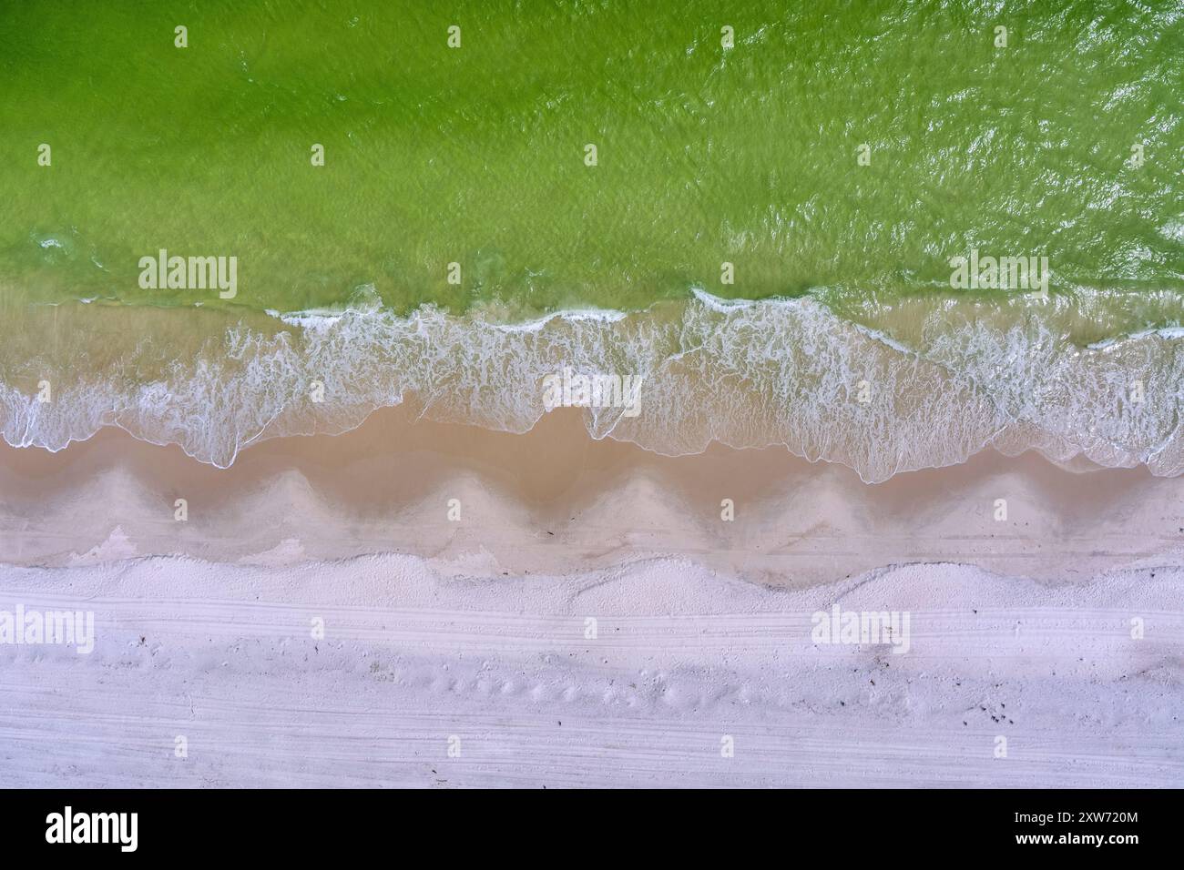 Aerial view of the beach shoreline at Gulf Shores, Alabama in July ...