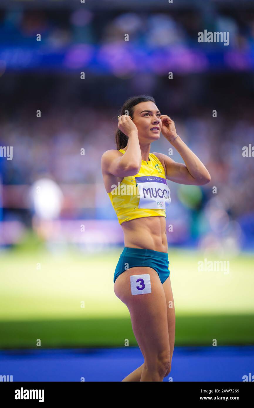 Celeste Mucci participating in the 100 meters hurdles at the Paris 2024 Olympic Games Stock ...