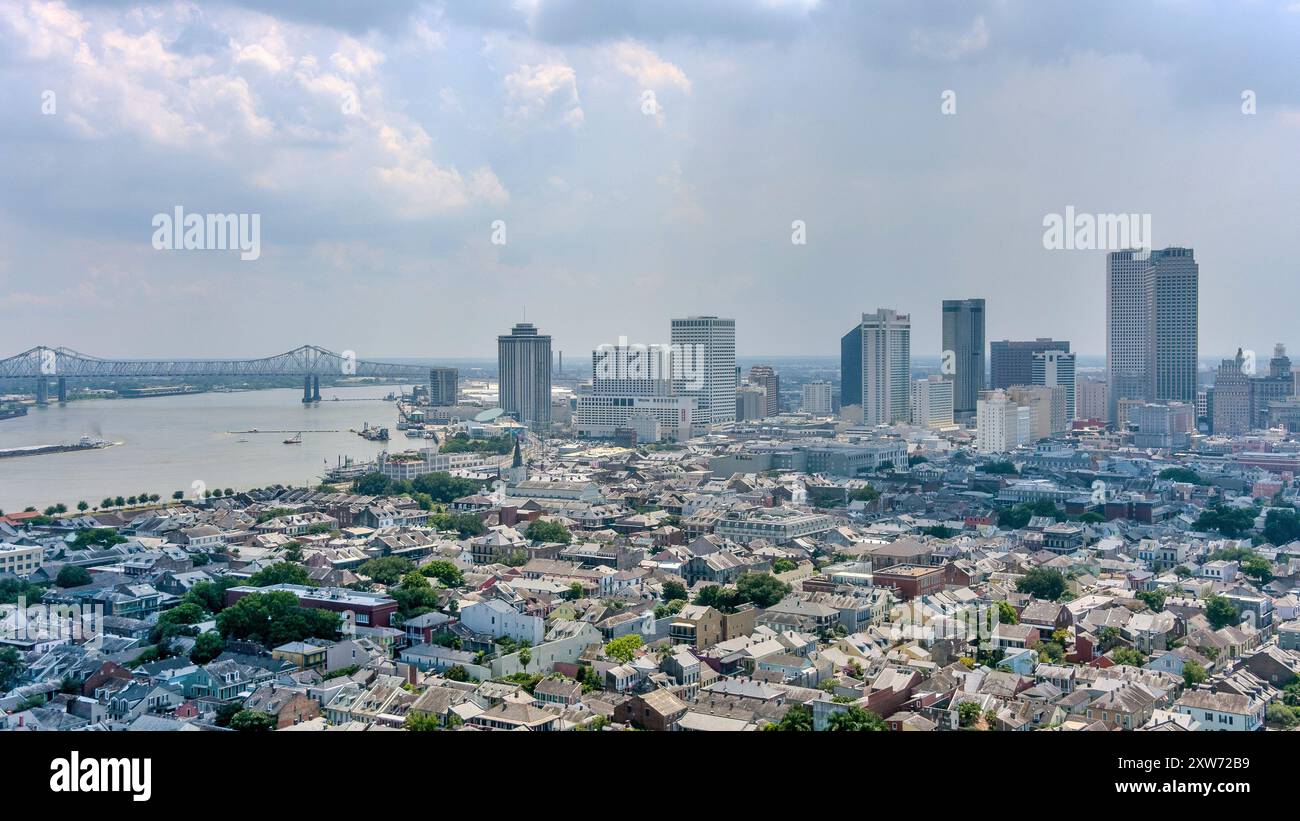 Aerial view of downtown New Orleans, Louisiana and the Mississippi ...