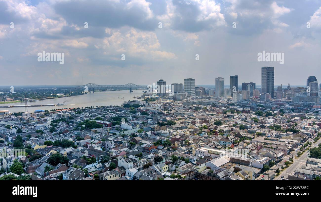 Aerial view of downtown New Orleans, Louisiana and the Mississippi ...