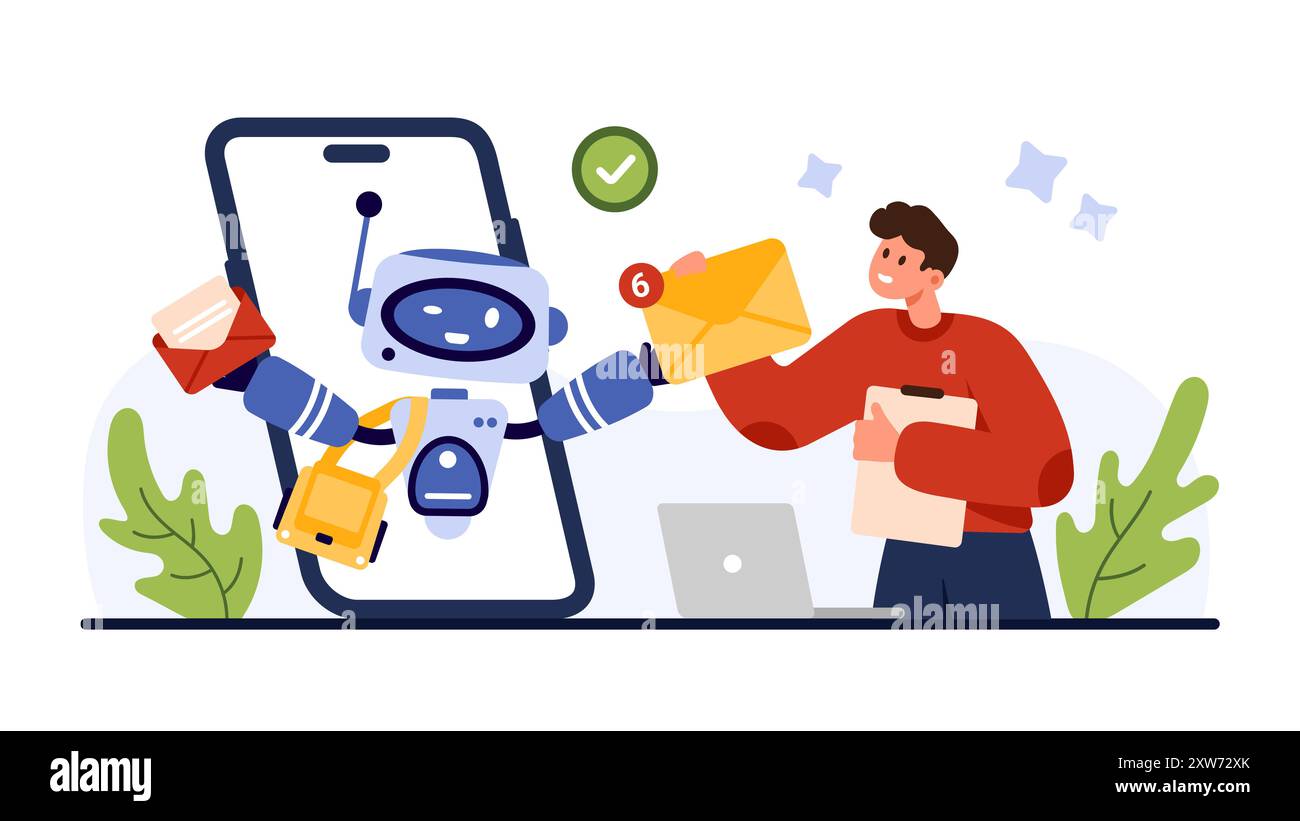 Mail service mobile application with AI assistant, notification of new ...