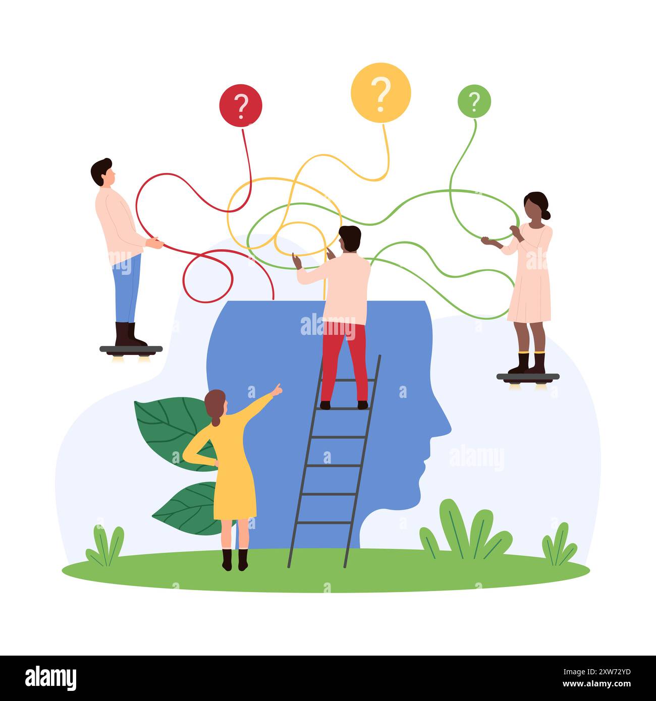 Path and direction choice between alternative options, decision making process. Tiny people ...