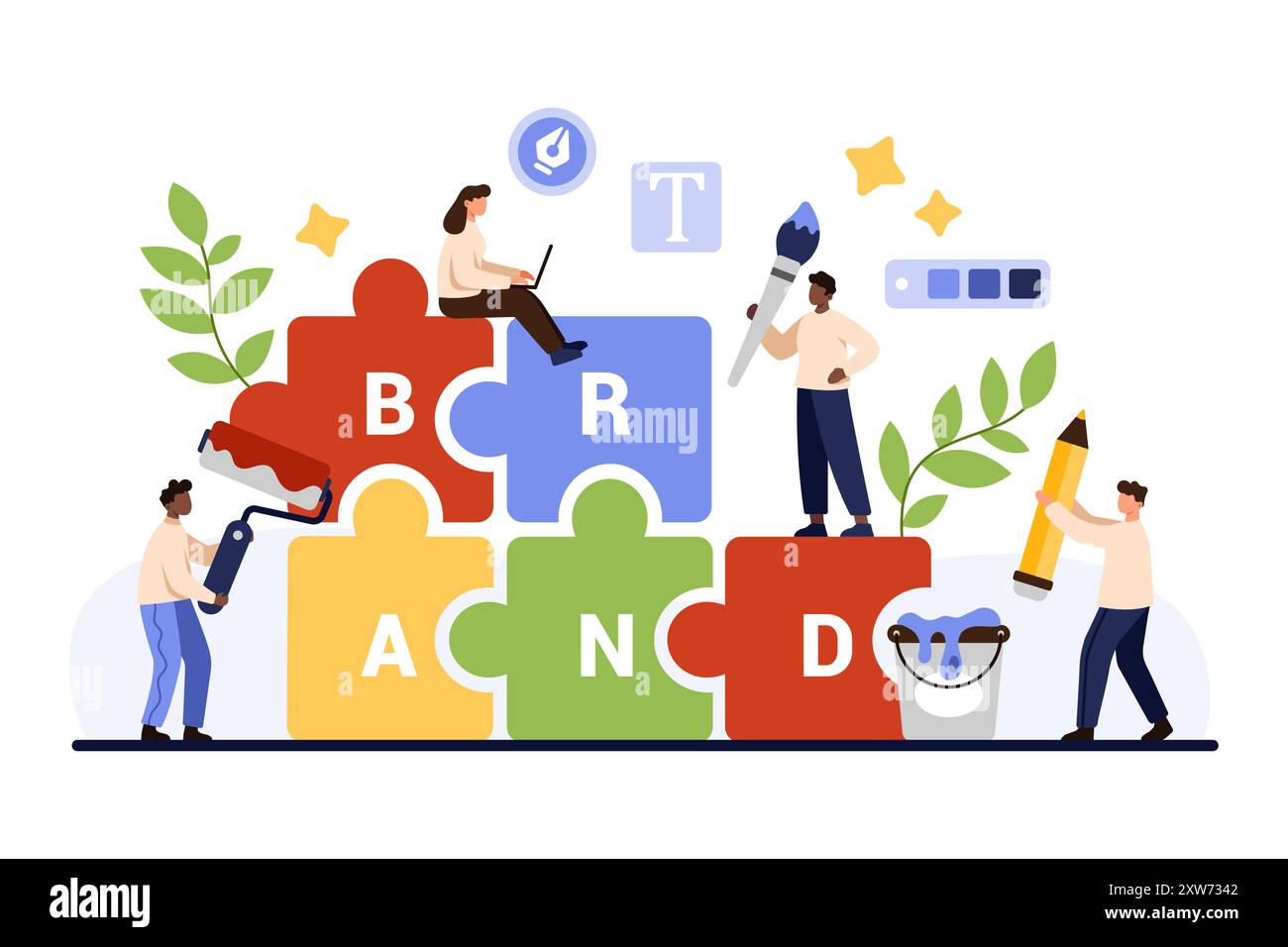 Brand identity creation by marketing team, advertising campaign. Tiny ...