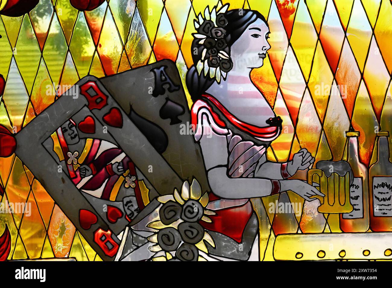 USA. ARIZONA. TOMBSTONE. WESTERN STYLE STAINED GLASS IN THE BIG NOSE ...