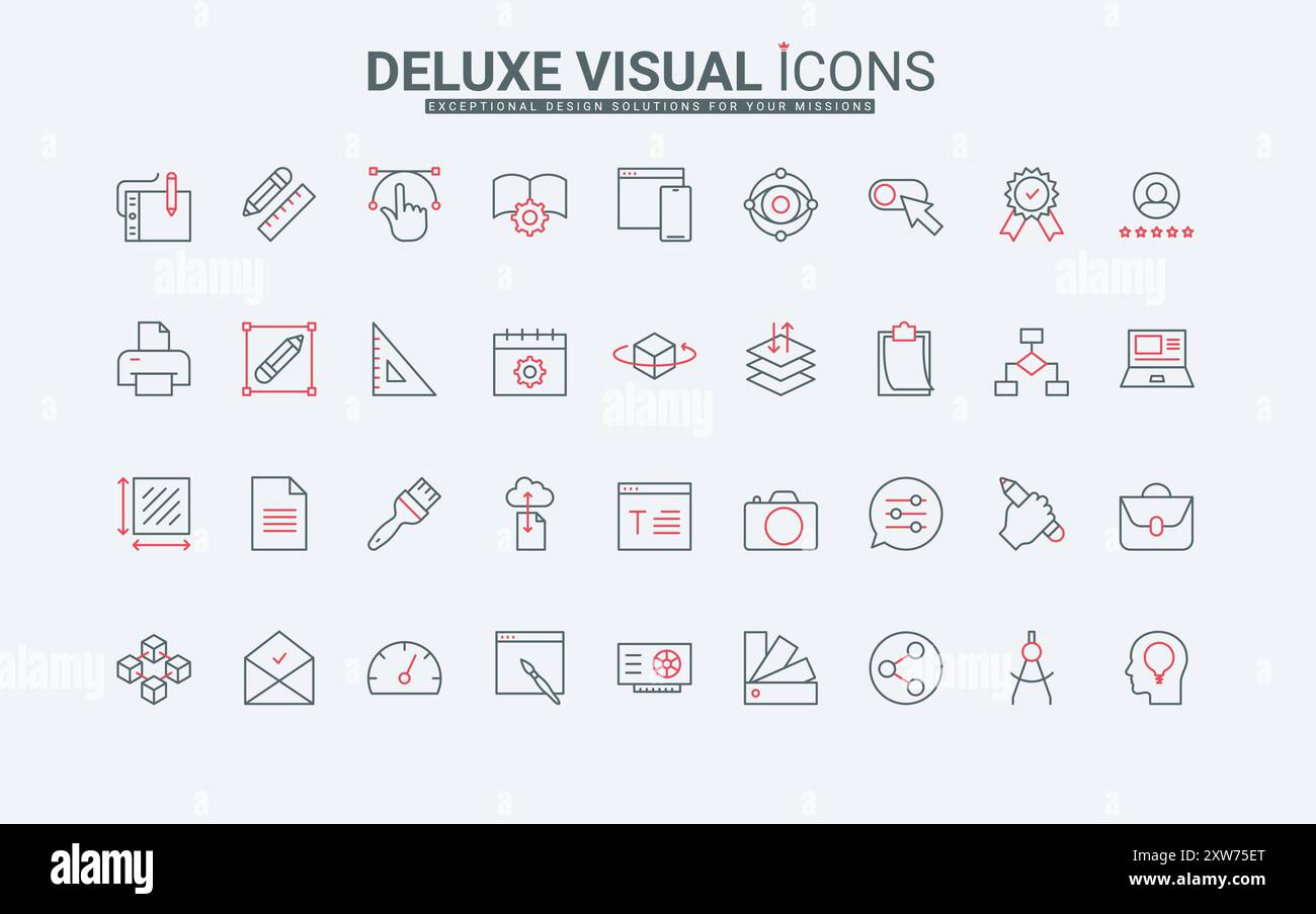 Digital tools for graphic design and art ideas, typography line icons ...