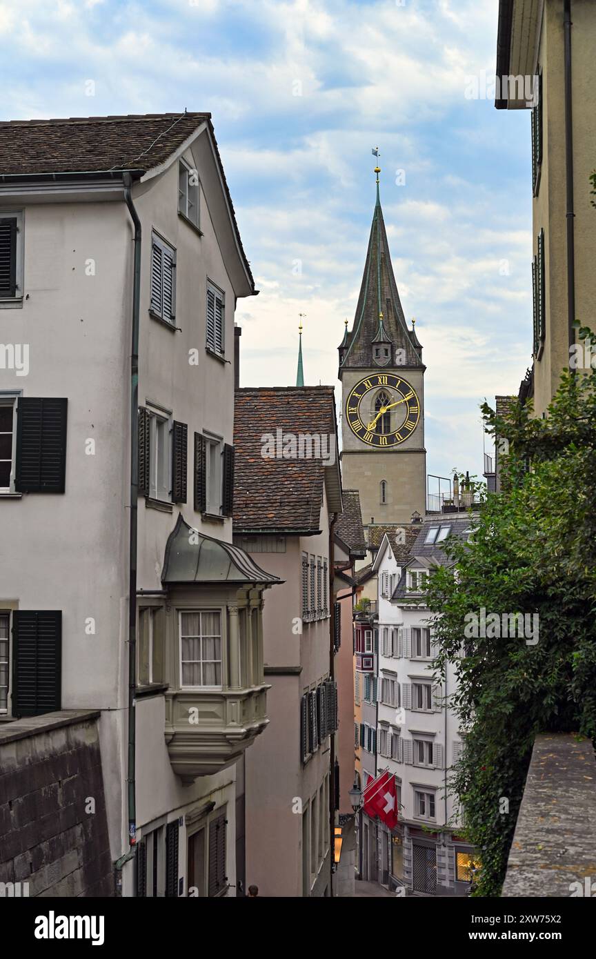 St. Peter church clock tower ,old town Zurich,Switzerland Stock Photo ...