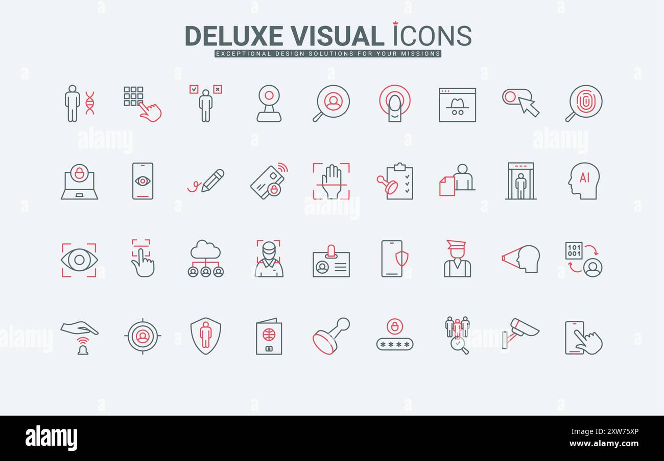 User identification, ID, biometric verification to access line icons ...