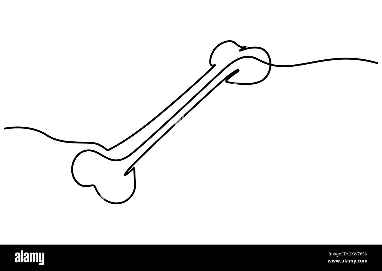 Continuous one line drawing of bone bone line art vector illustration ...