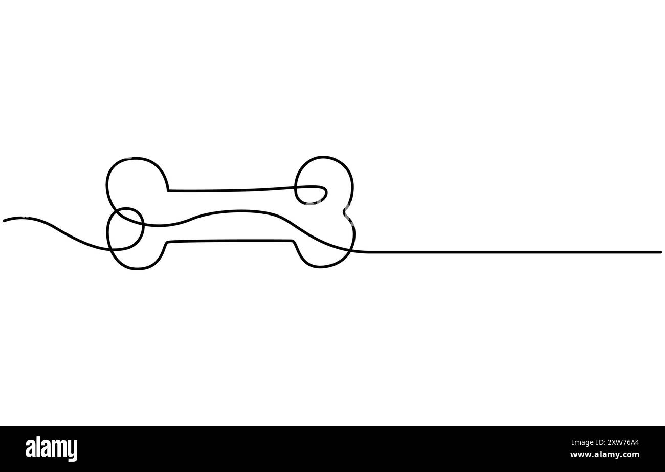Continuous one line drawing of bone bone line art vector illustration ...