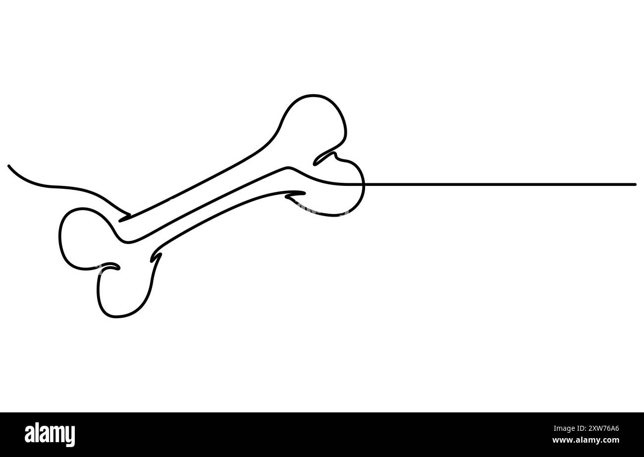 Continuous one line drawing of bone bone line art vector illustration ...