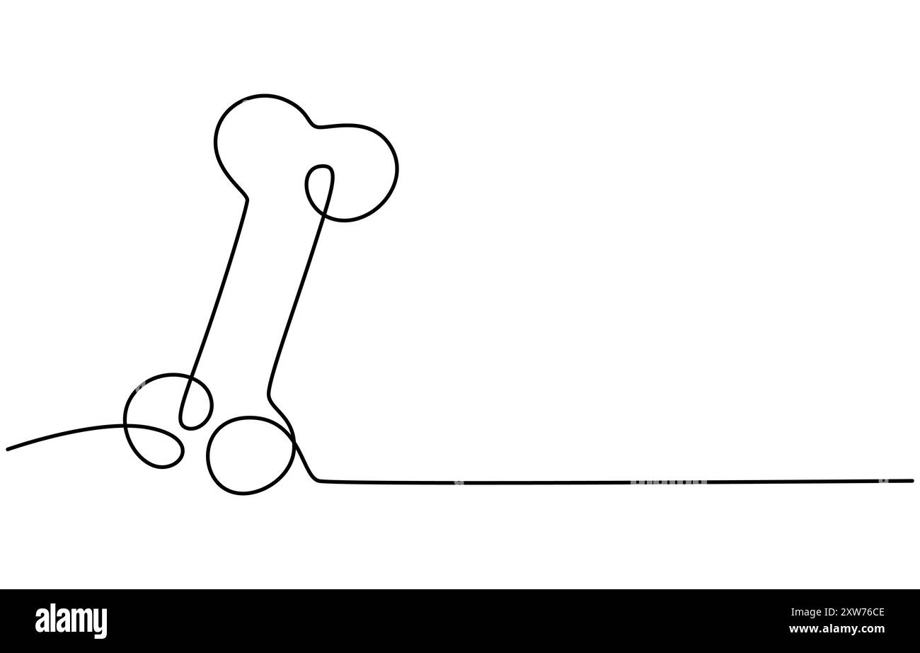 Continuous one line drawing of bone bone line art vector illustration ...