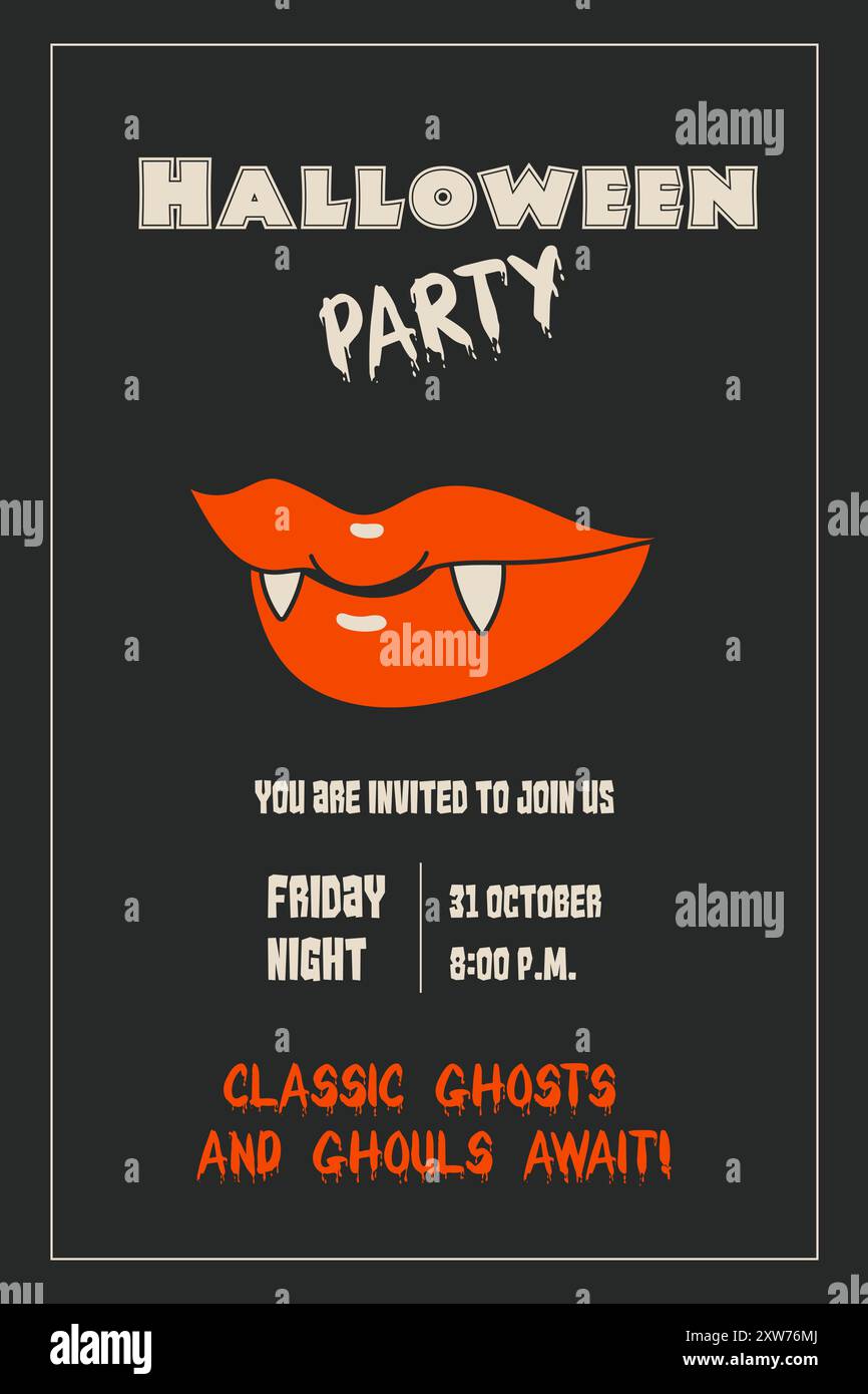 Retro Halloween party invitation. Vampire smile vampire black ...