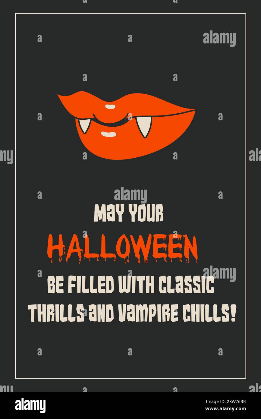 Retro Halloween party card, greetings vampire teeth on black. Vector ...
