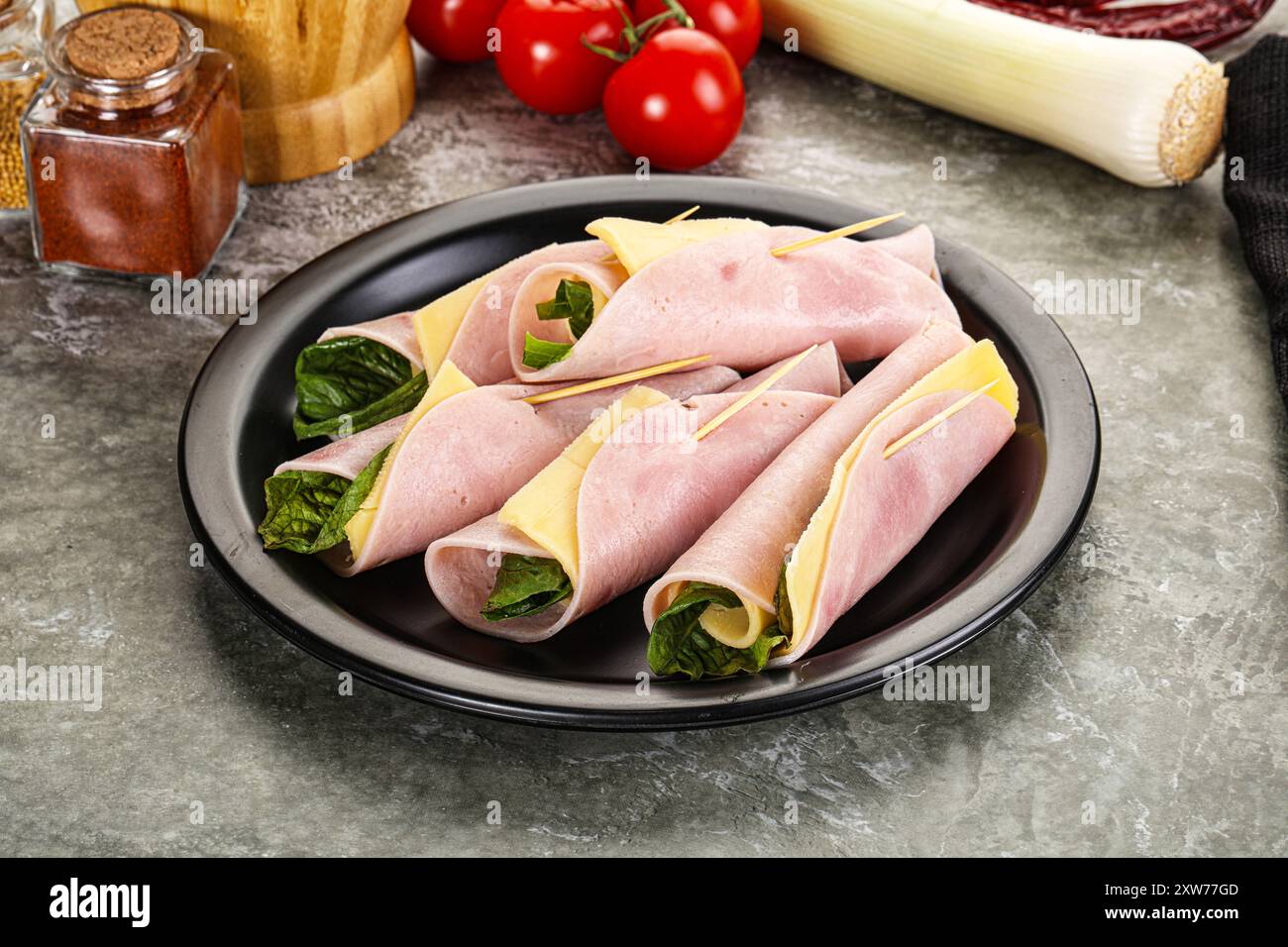 Roll with ham and cheese snack Stock Photo - Alamy