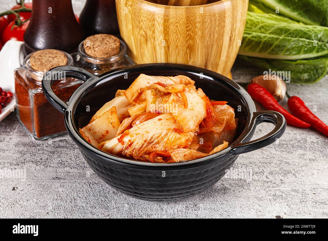 Korean cuisine fermented cabbage kimchi in the bowl Stock Photo - Alamy