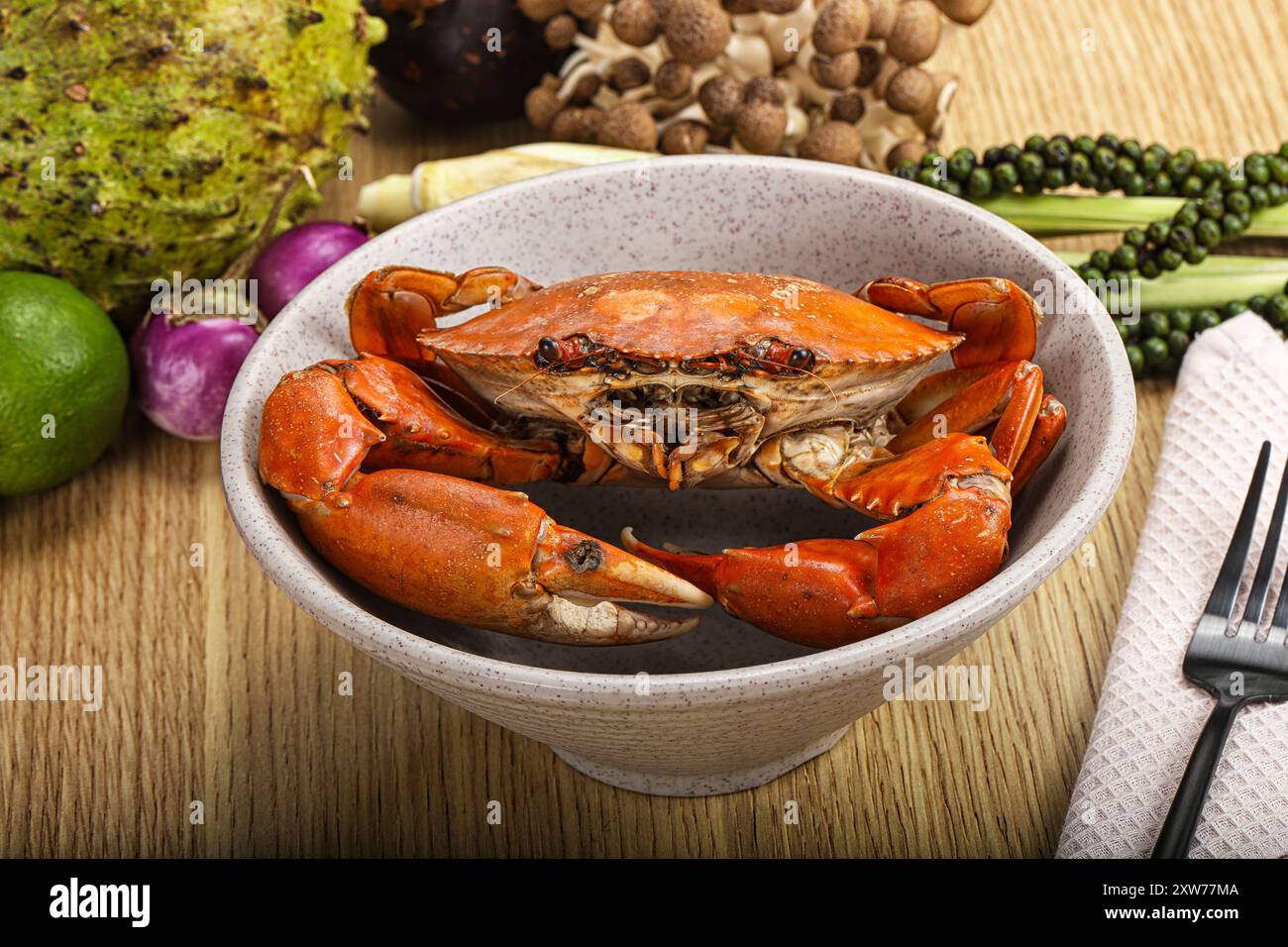 Delicous luxury steamed red crab in the plate Stock Photo - Alamy