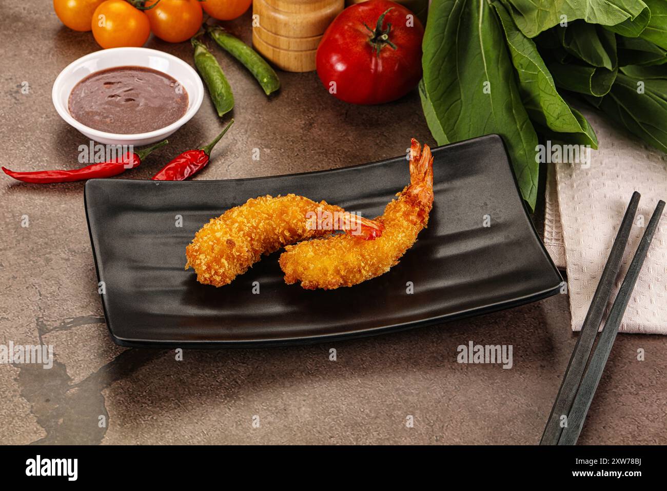 Crispy breaded golden fried prawns with sauce Stock Photo - Alamy