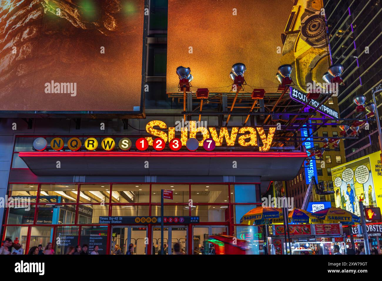 Night view of Times Square Subway Station at 42nd Street, with subway ...