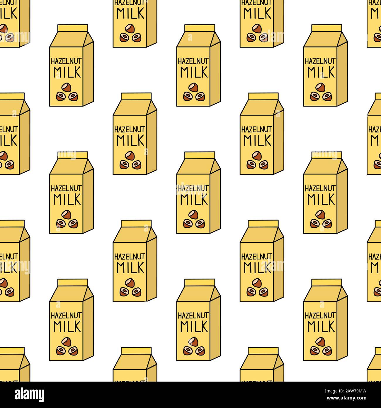 Seamless Pattern with Hazelnut milk. Box Carton packaging. Vector flat ...