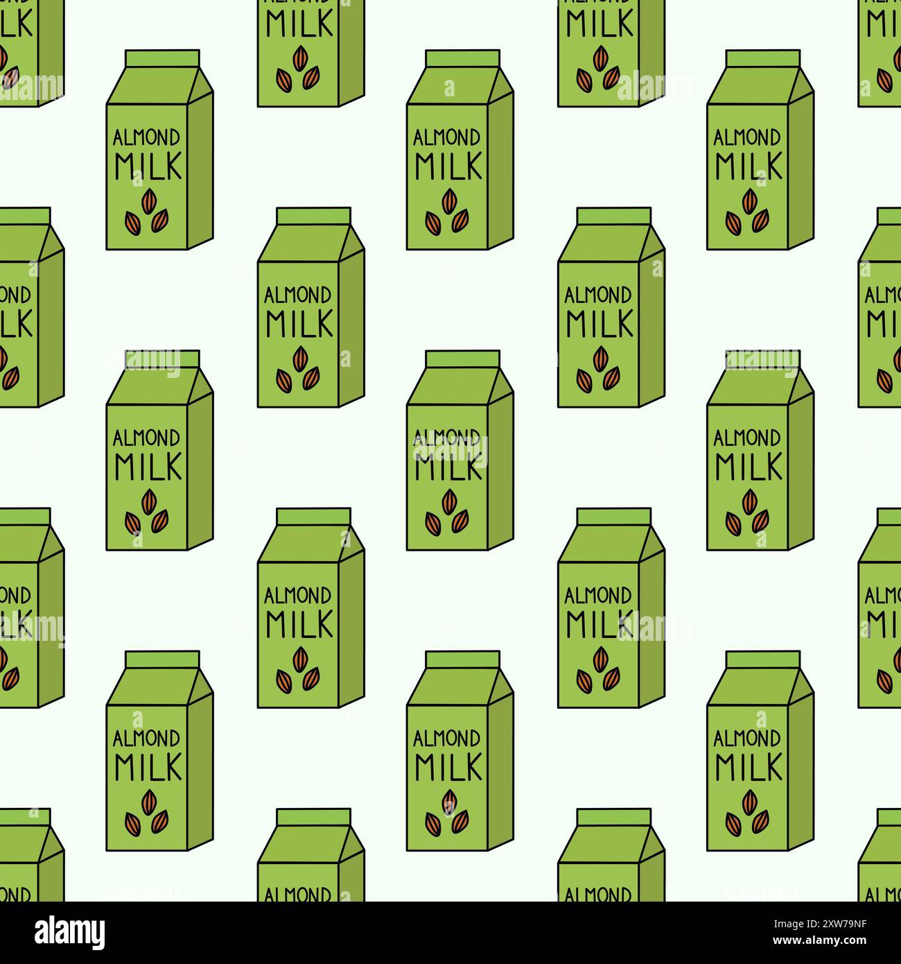 Seamless Pattern with Almond Vegan milk. Box Carton packaging. Vector ...
