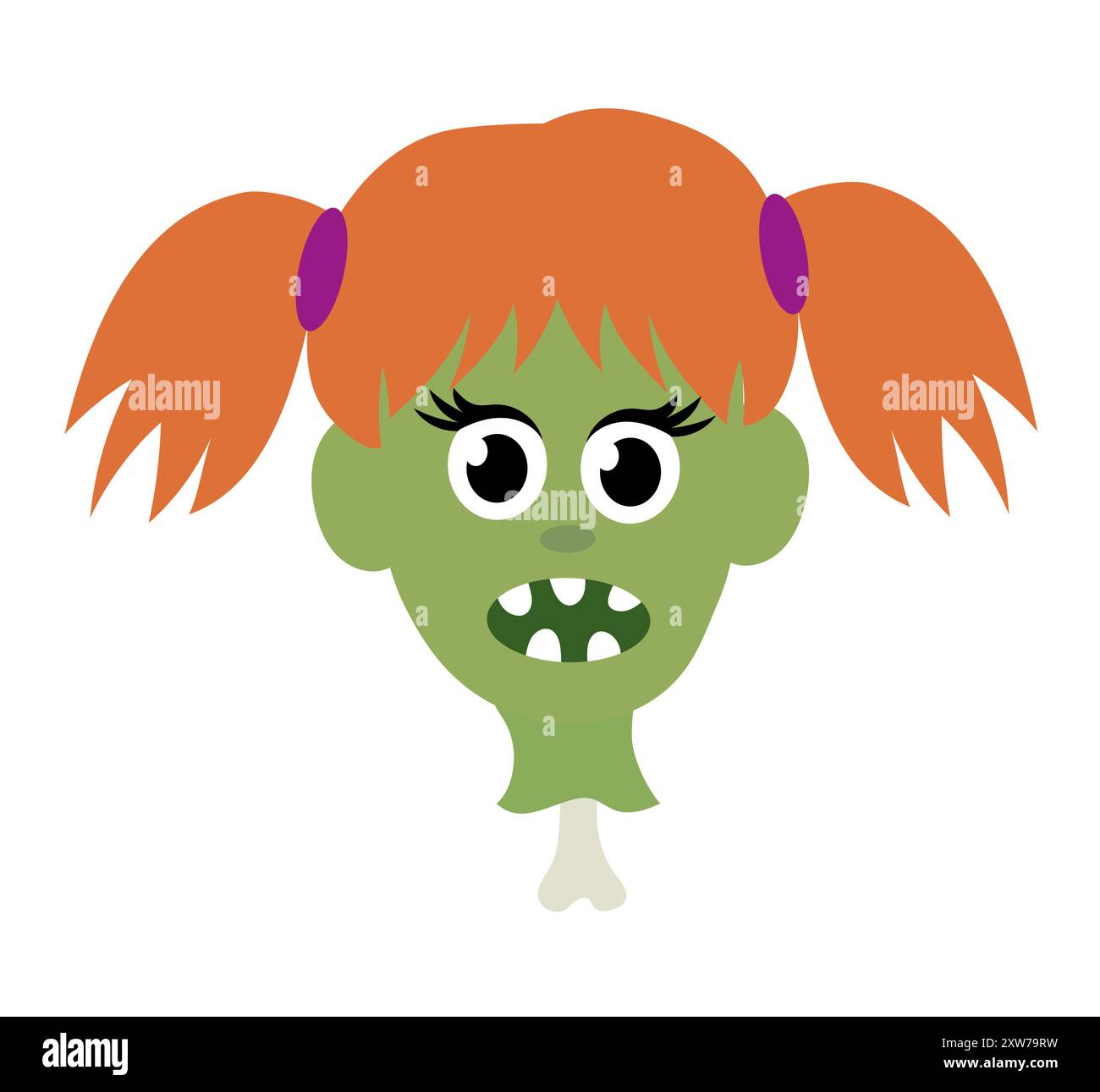 Zombie girl head on bone. Halloween Cartoon Flat Vector illustration ...