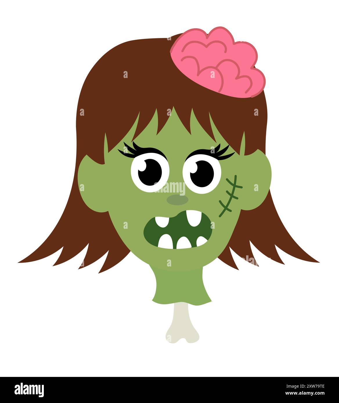 Zombie girl head on bone. Halloween Cartoon Flat Vector illustration ...