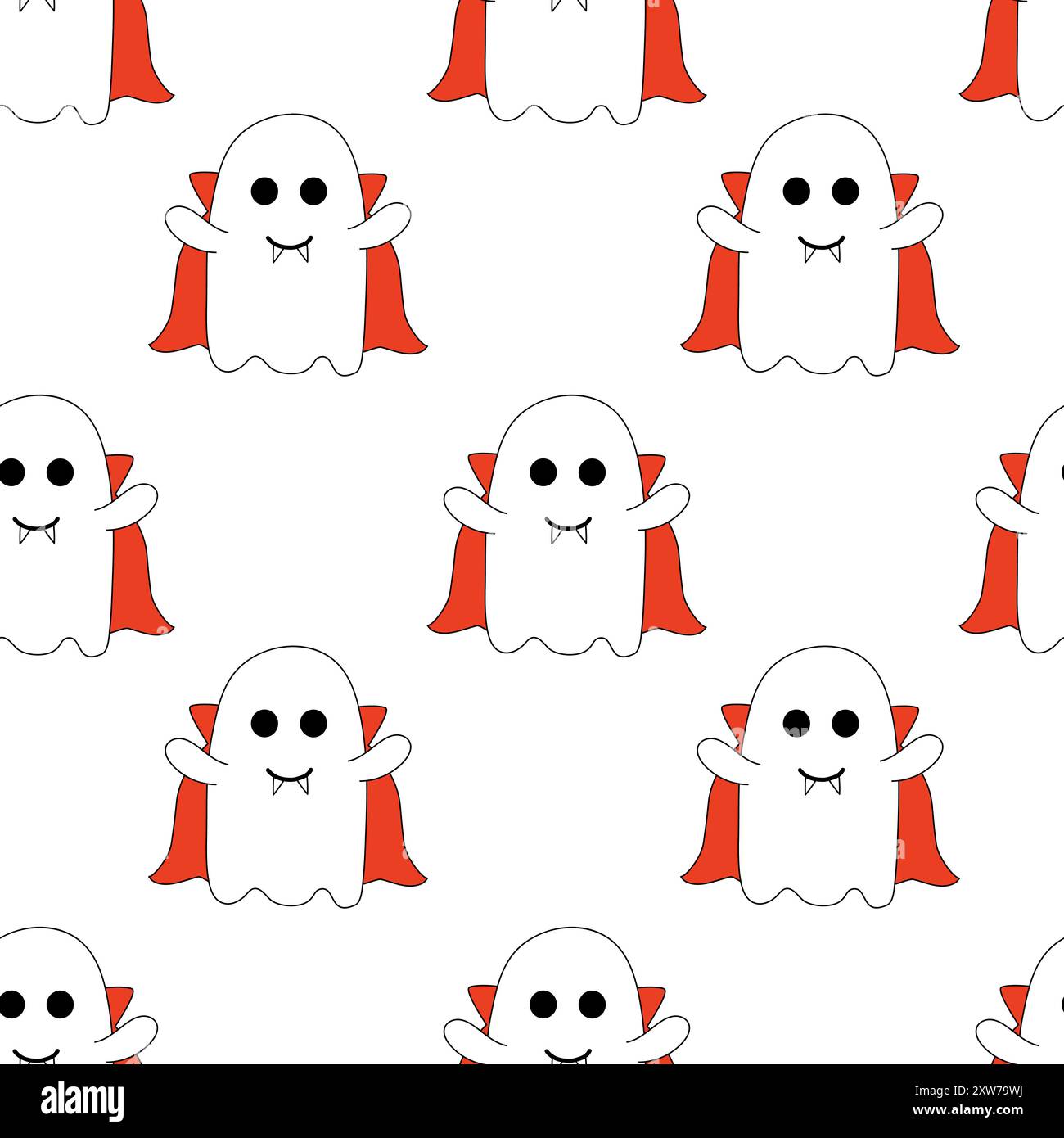 Seamless Pattern with Cute Halloween ghost in costume Dracula. Vector ...