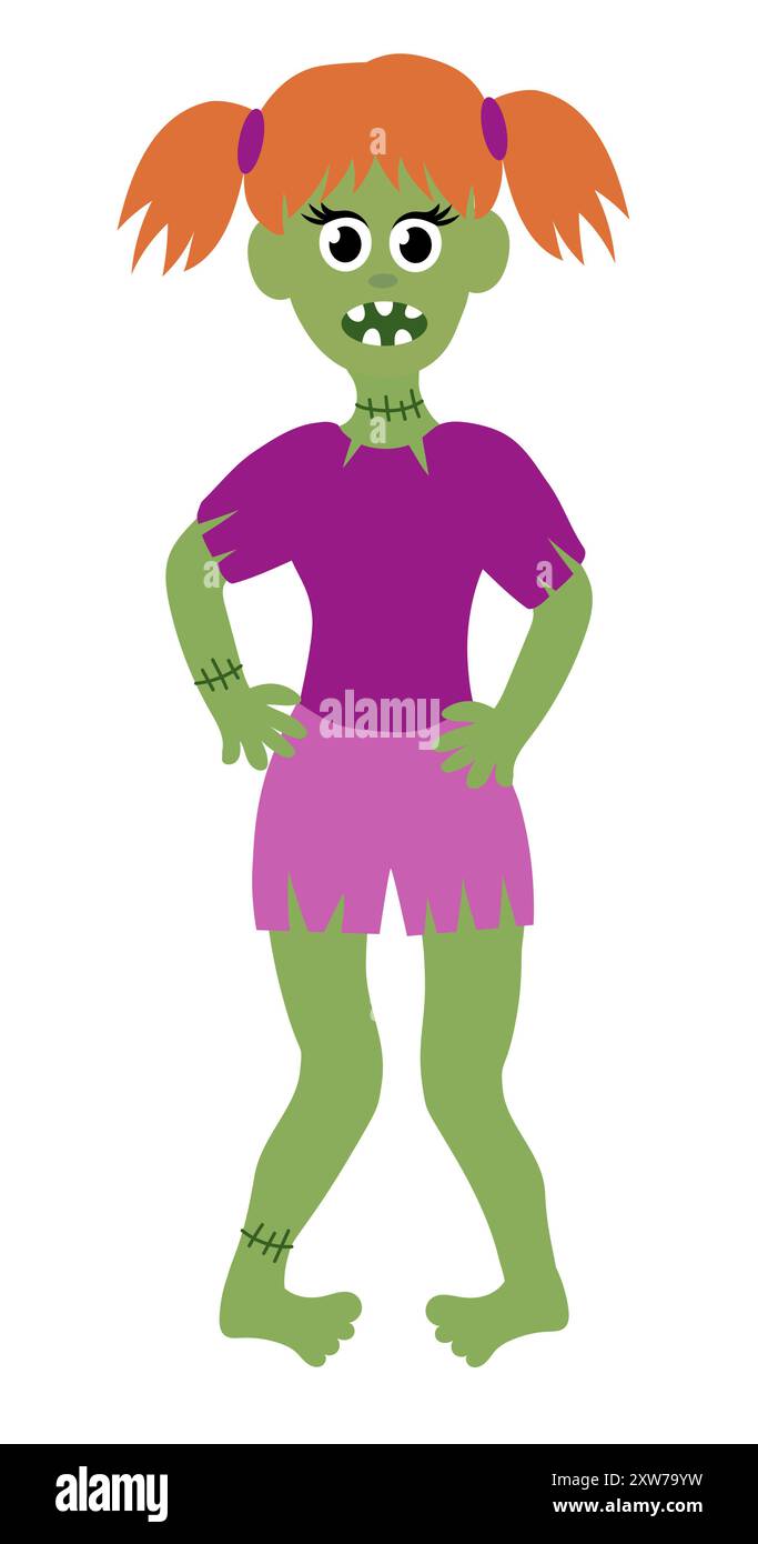 Zombie girl. Halloween Living dead. Cartoon Flat Vector illustration ...