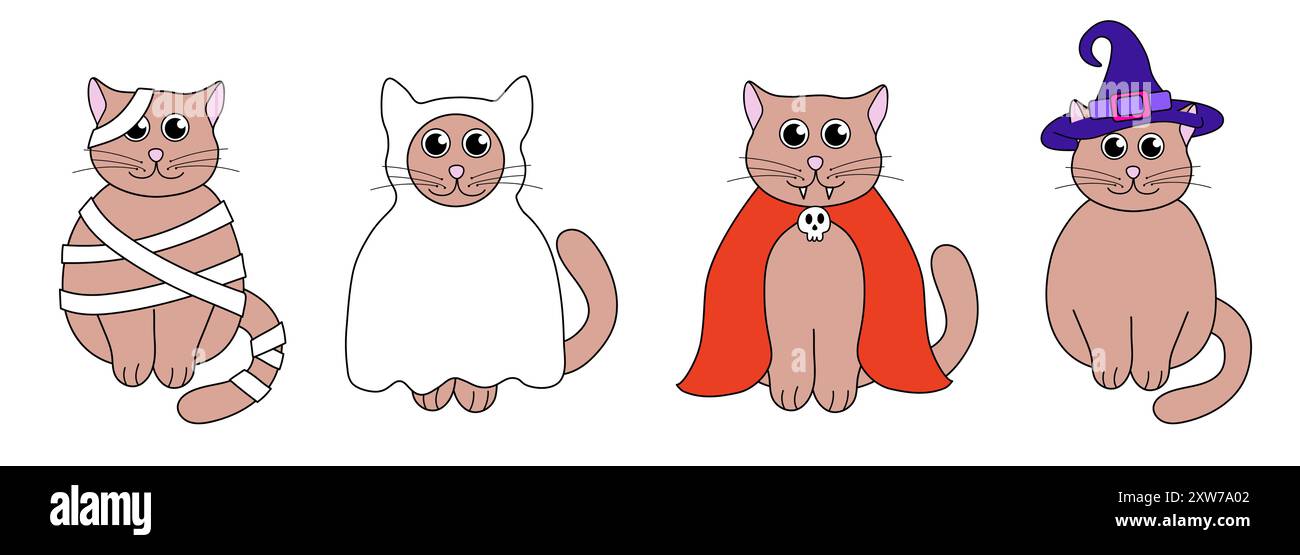 Cute Halloween Cats in costumes. Holidays cartoon characters. Vector ...