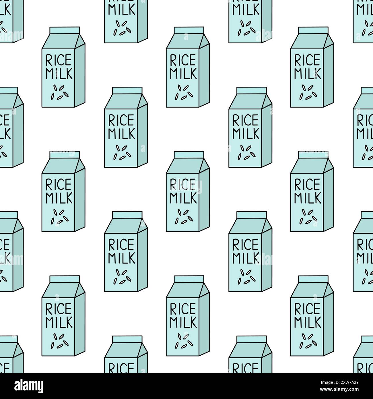 Seamless Pattern with Rice Vegan milk. Box Carton packaging. Vector ...
