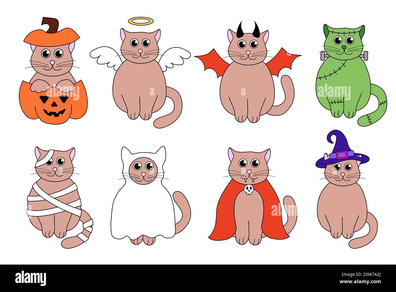 Cute Halloween Cats in costumes. Holidays cartoon characters. Vector ...