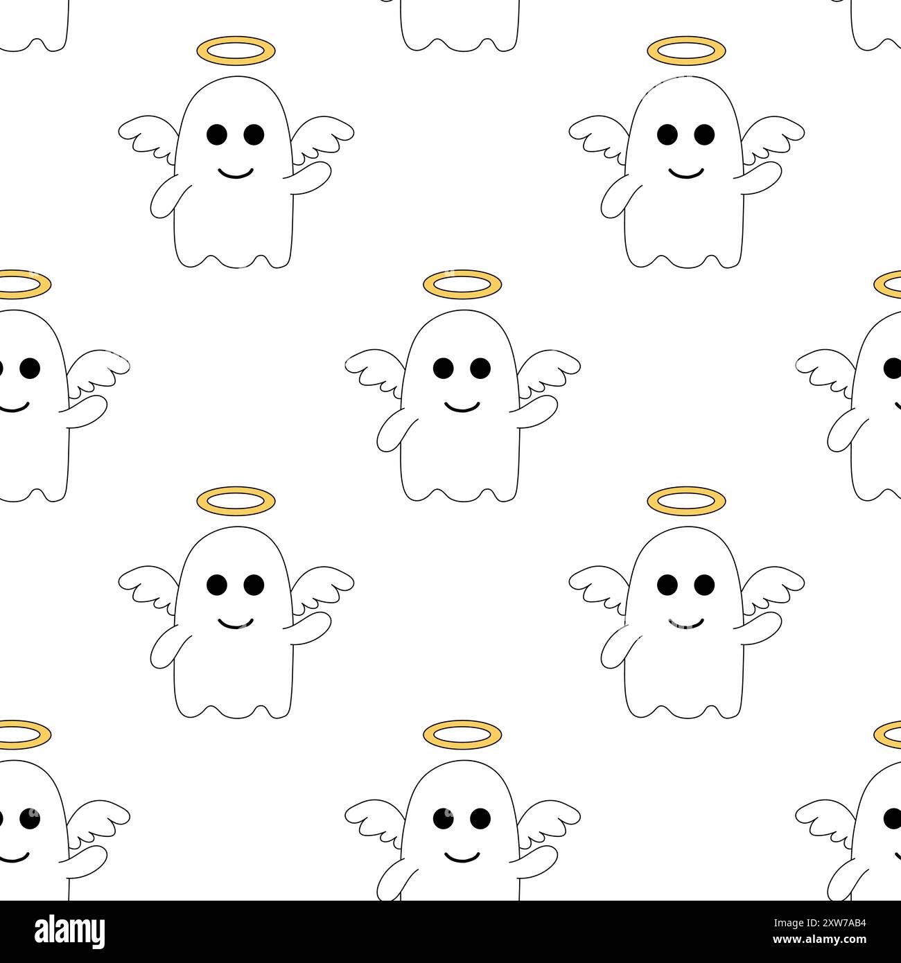 Seamless Pattern with Cute Halloween ghost in costume Angel. Vector ...