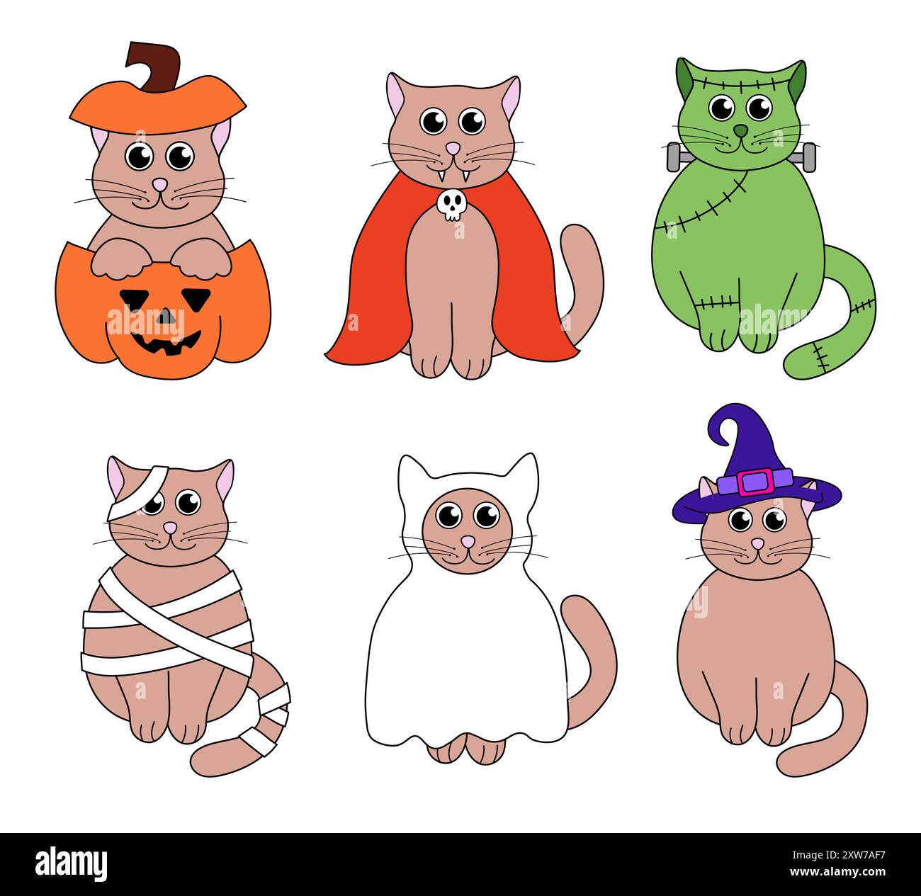Cute Halloween Cats in costumes. Holidays cartoon characters. Vector ...