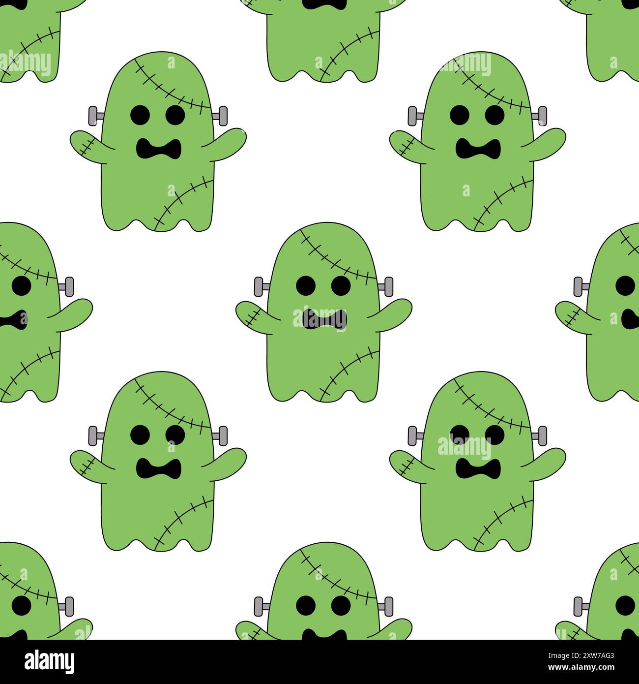 Seamless Pattern with Cute Halloween ghost Frankenstein. Holidays ...