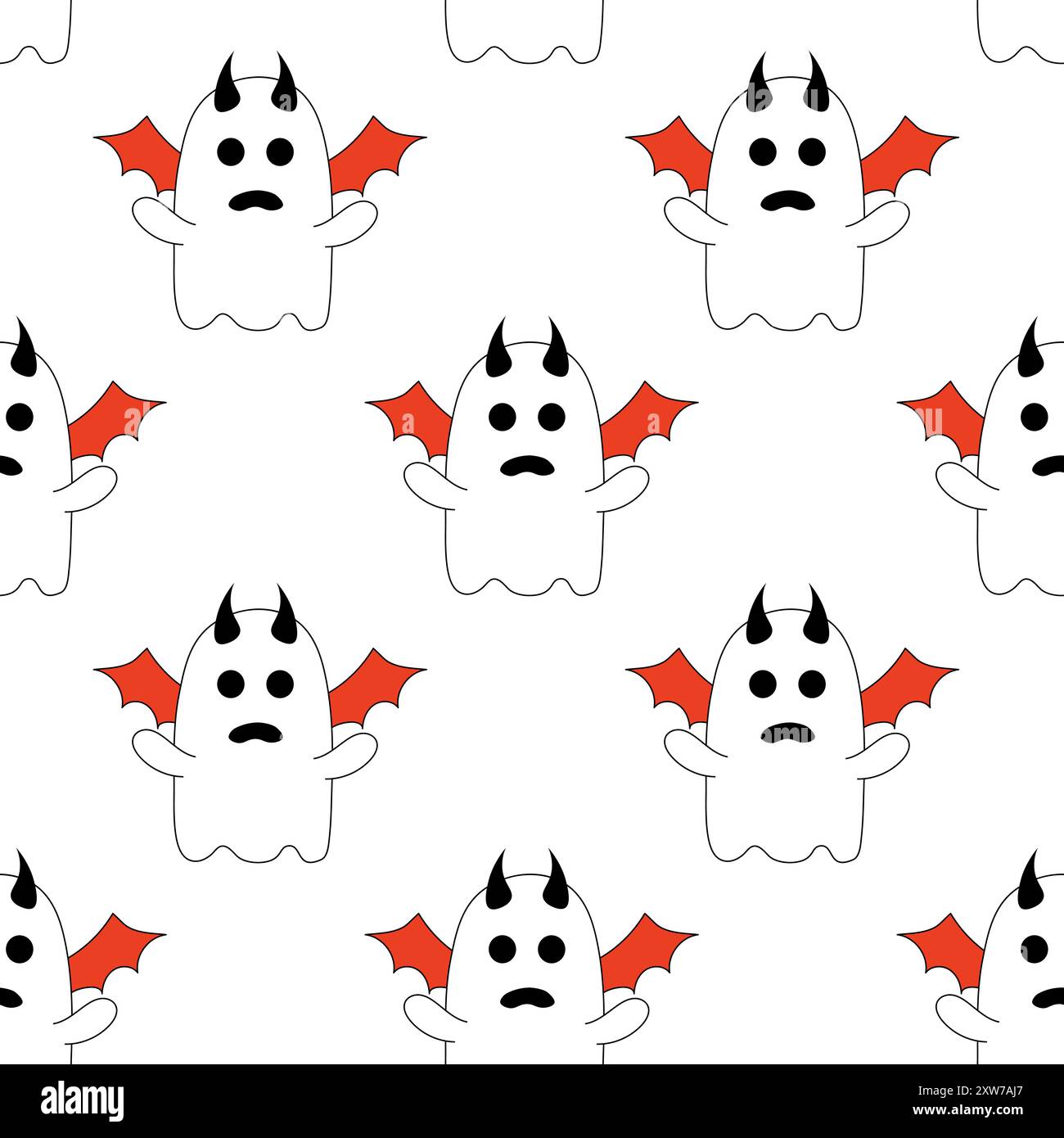Seamless Pattern with Cute Halloween ghost in costume Demon. Holiday ...