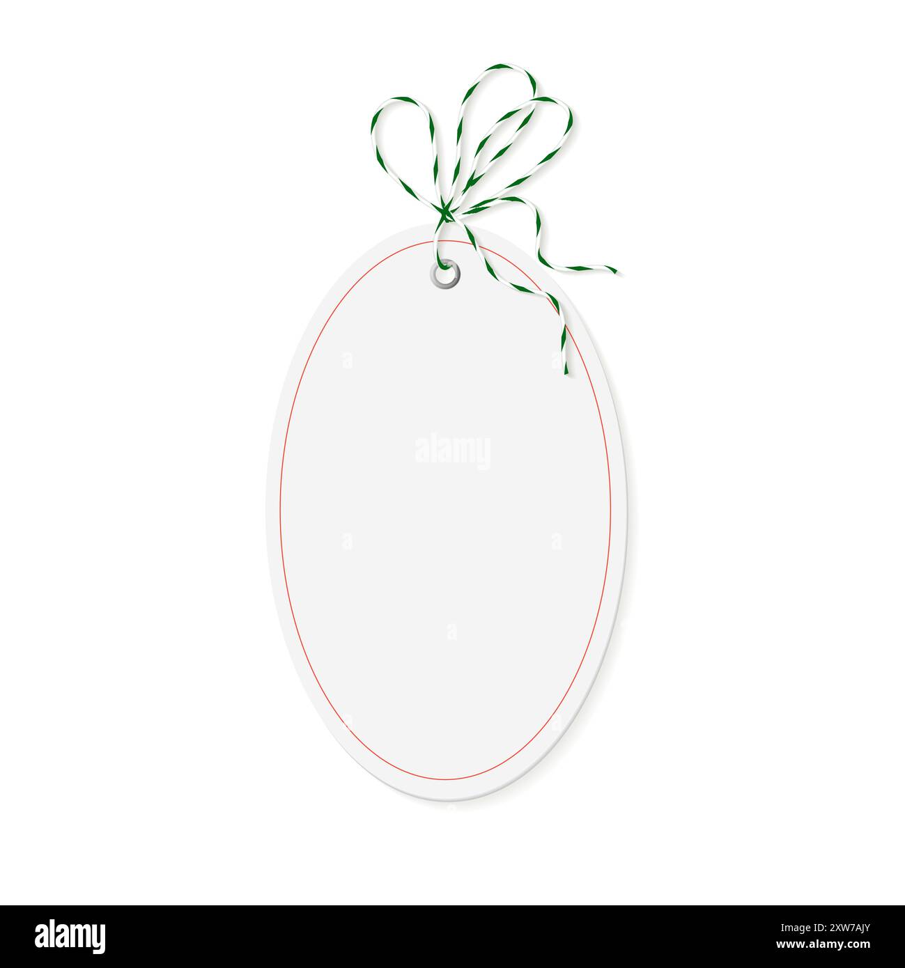 Vector illustration of an oval price tag with green string and neat red ...