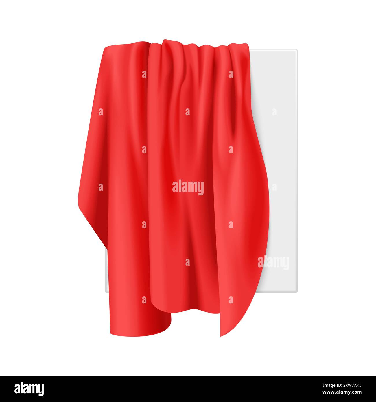 Vector illustration of red drapery hanging on a stand, creating a ...