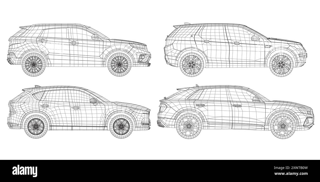 Set of wireframe different models of cars. Vector flat style ... Set of wireframe different models of cars. Vector flat style ...
