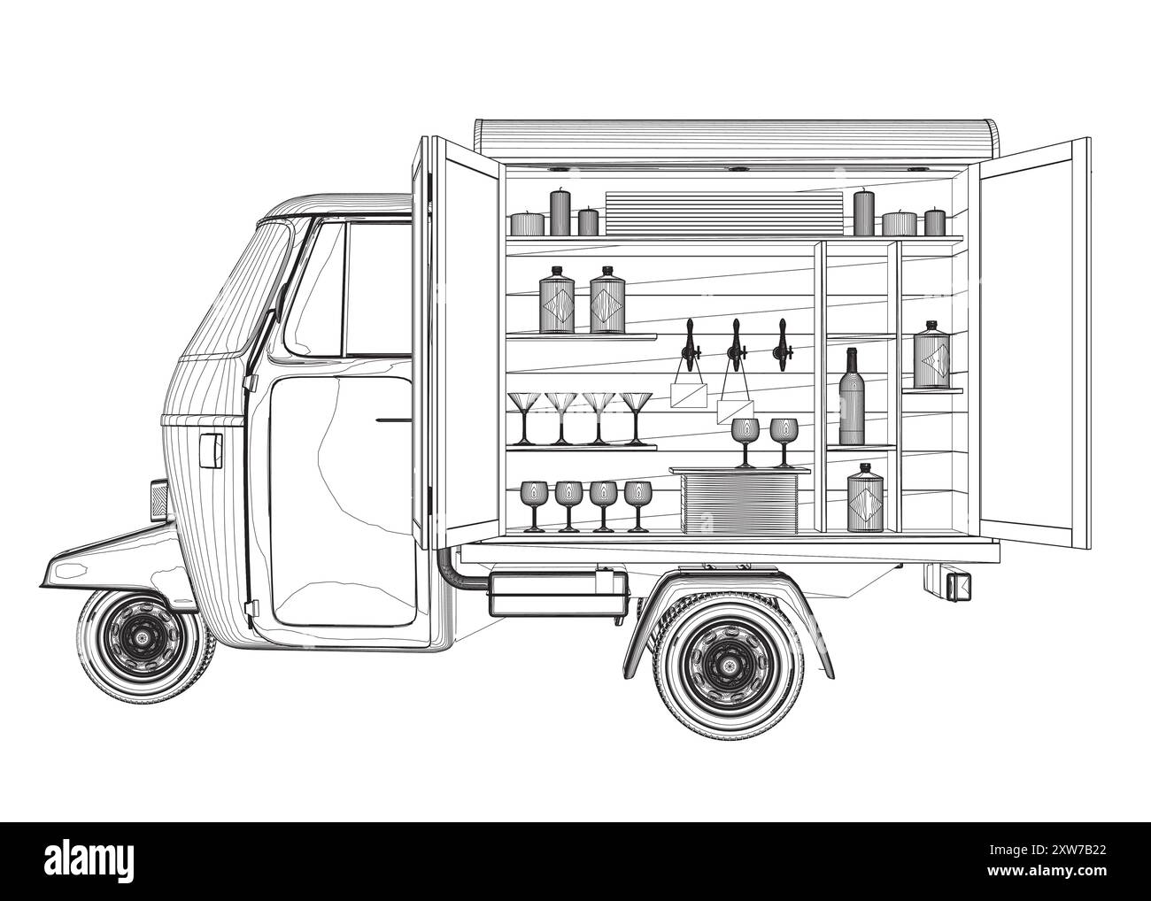 Contour Alcohol truck, outdoor bar. Street vendor selling drinks ...