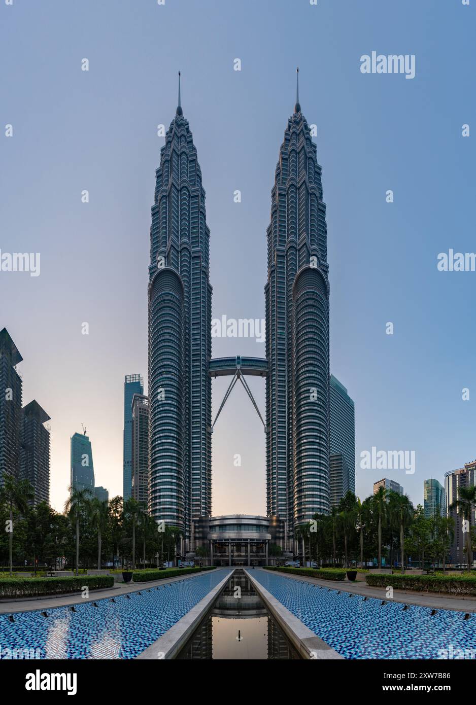 A picture of the Petronas Twin Towers at dawn, as seen from the below ...