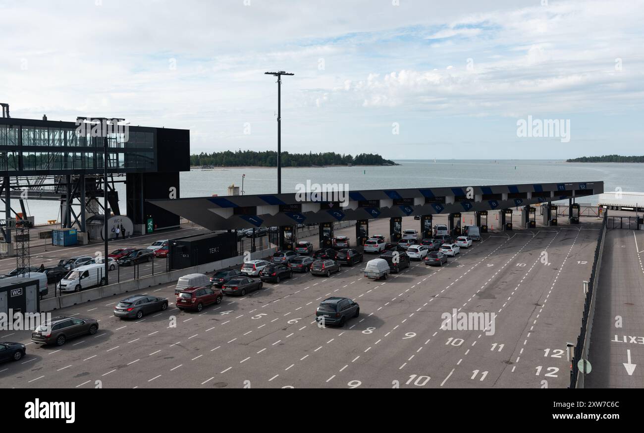 Helsinki, Finland, July 20 2024: Helsinki port west terminal. Vehicles ...