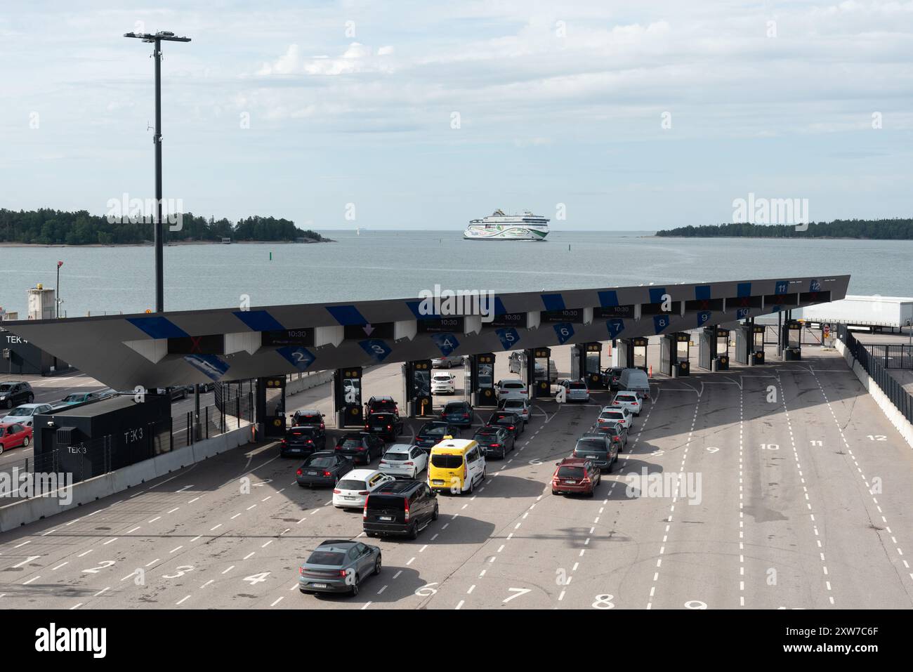 Helsinki, Finland, July 20 2024: Helsinki port west terminal. Vehicles ...