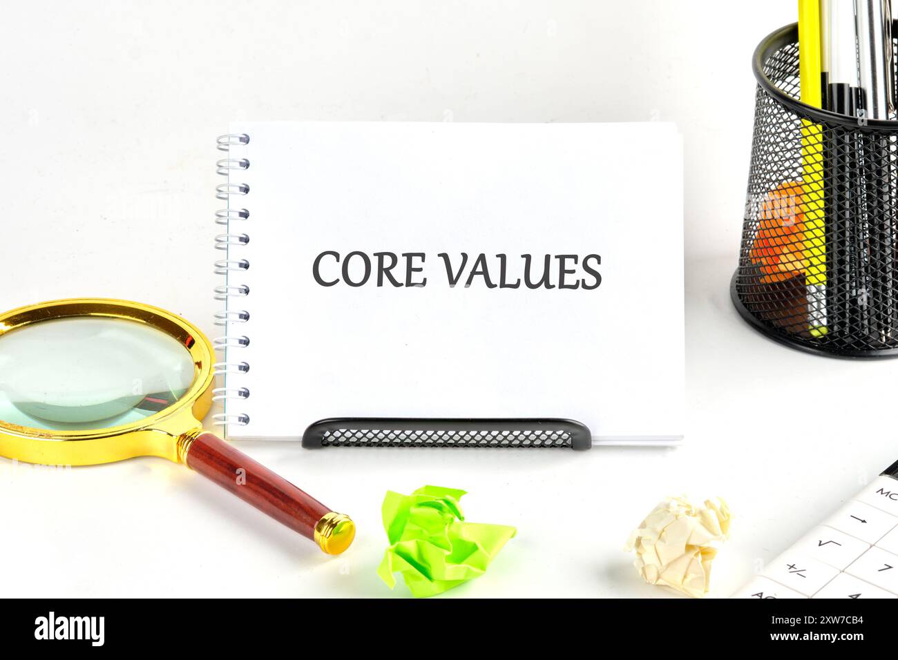 Business and core values concept in a notebook on a white background ...