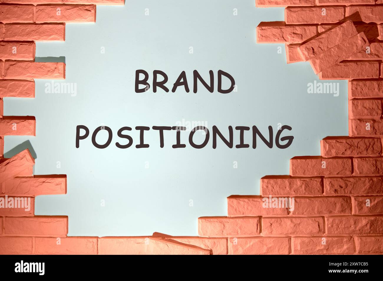 Economic concept. The inscription BRAND POSITIONING on the wall under ...