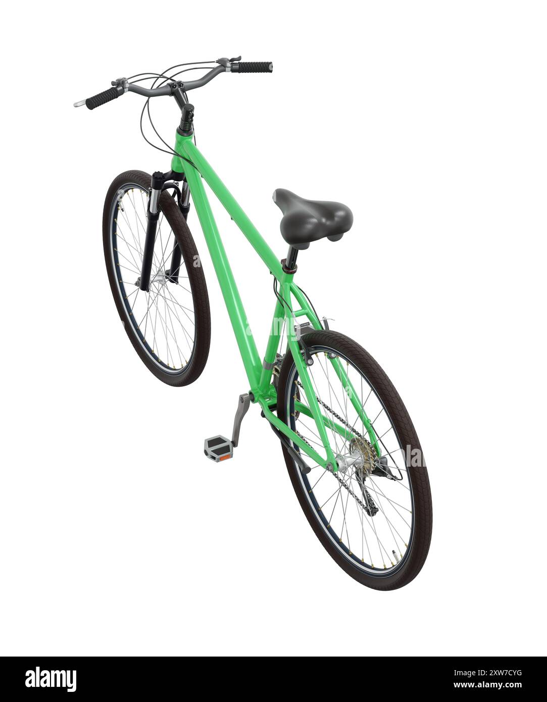 Green bicycle, side top view isolated on white background, 3D ...