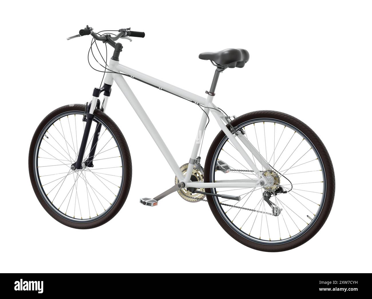 White bicycle, side back view isolated on white background, 3D ...