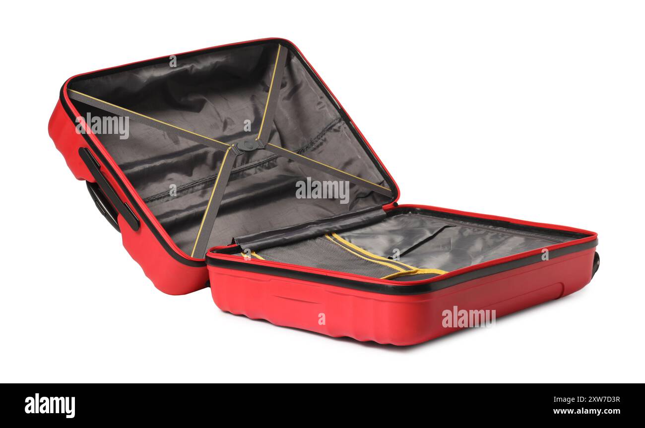 Open empty suitcase for travelling isolated on white Stock Photo - Alamy